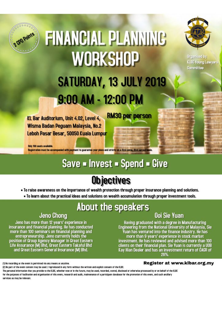 Financial Planning Workshop on 13 July 2019 - KL BAR