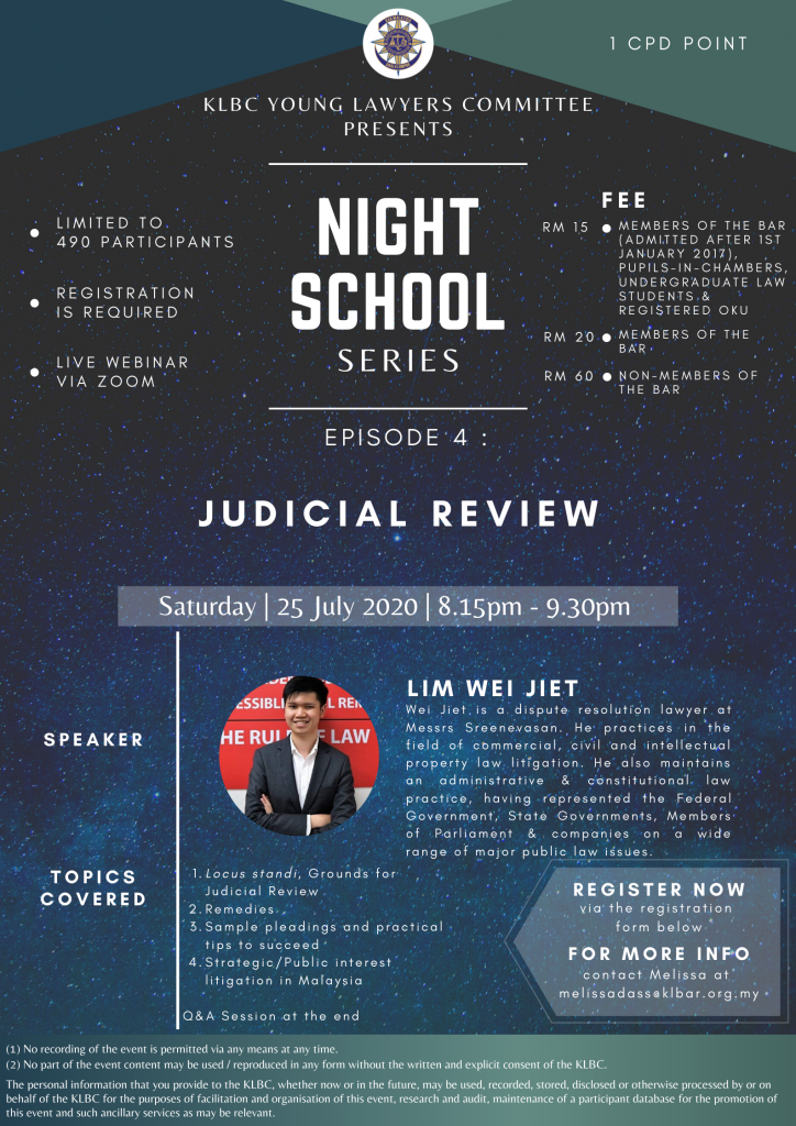 YLC Night School: Episode 4 - Judicial Review on 25 July 2020 - KL BAR