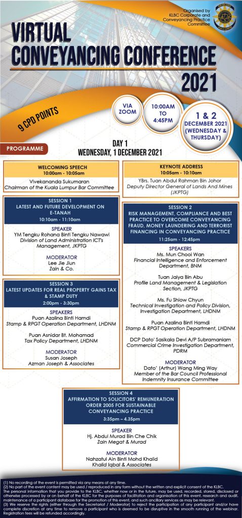 Virtual Conveyancing Conference 2021 On 1 & 2 December 2021 - KL BAR