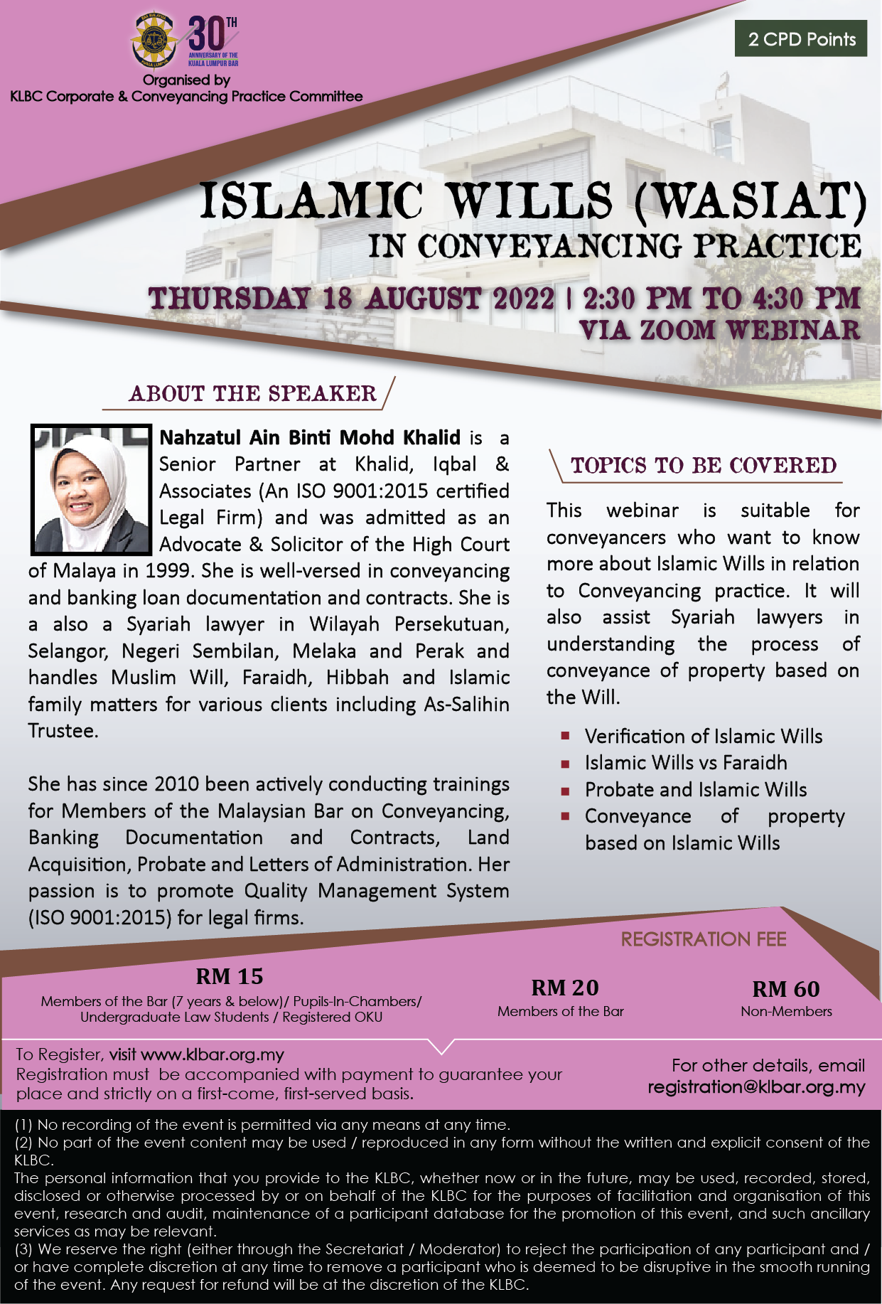 Islamic Wills Wasiat In Conveyancing Practice On 18 August 2022 KL BAR