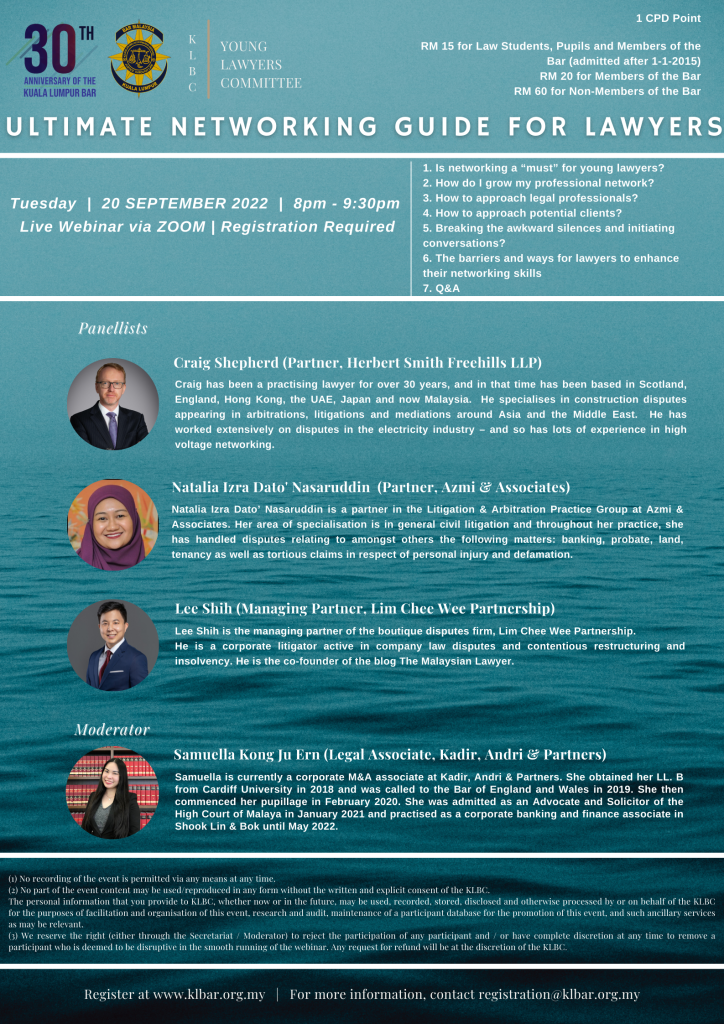 Ultimate Networking Guide For Lawyers On 20 September 2022 - KL BAR
