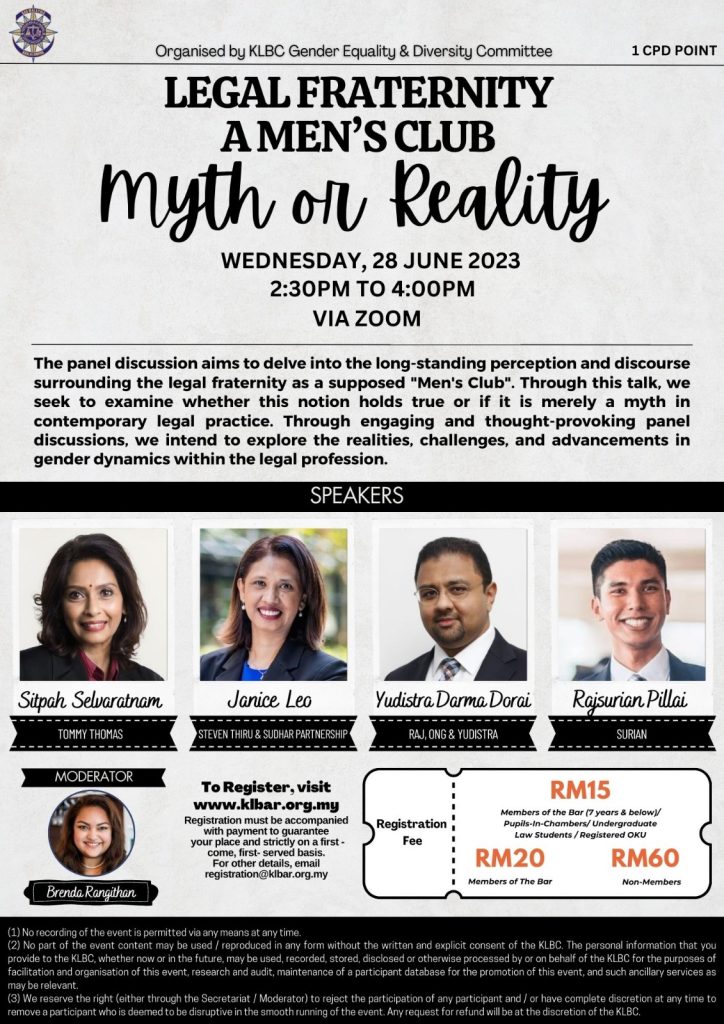 Legal Fraternity A Men's Club Myth or Reality on 28 June 2023 - KL BAR