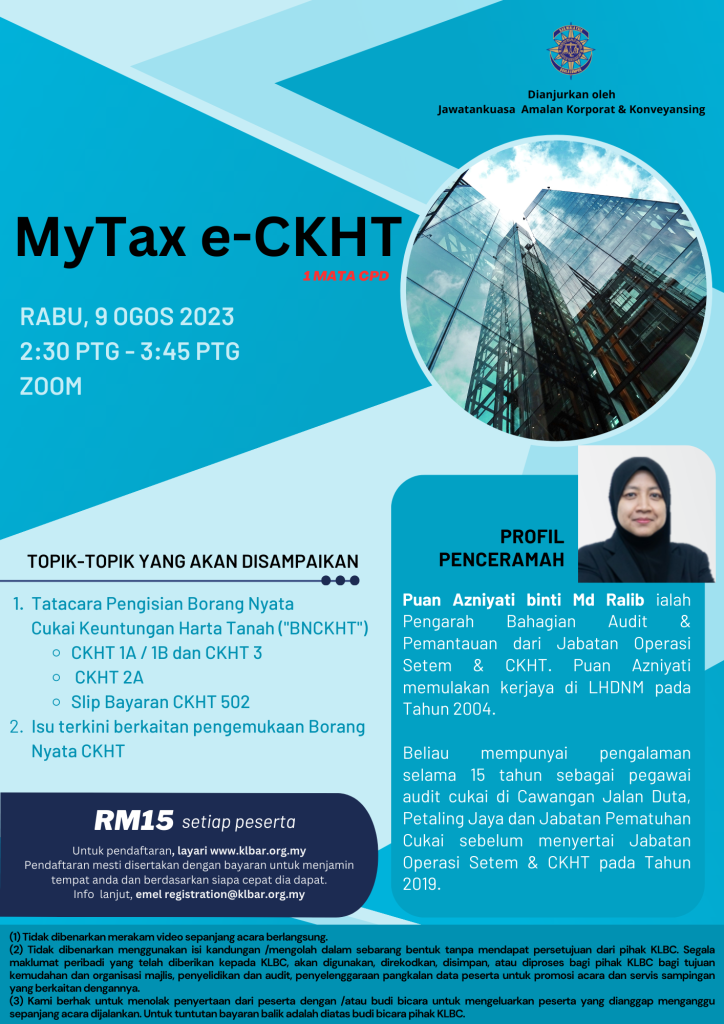 MyTax e-CKHT On 9 August 2023 - KL BAR