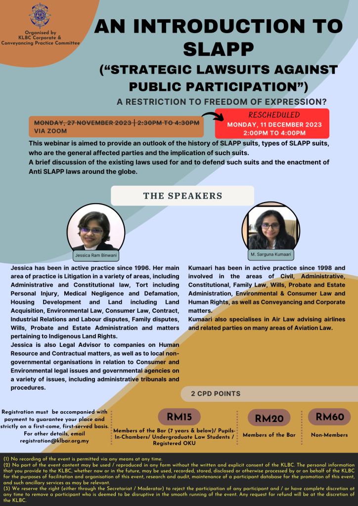 (RESCHEDULED) An Introduction To SLAPP (“Strategic Lawsuits Against ...