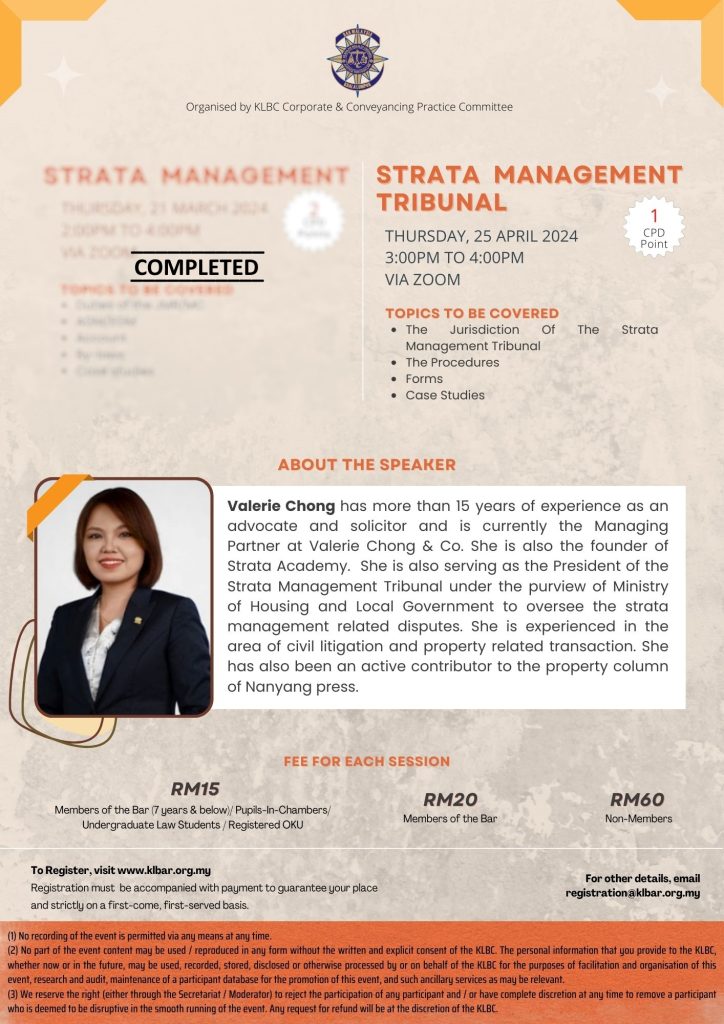 Strata Management Tribunal On 25 April 2024 - KL BAR