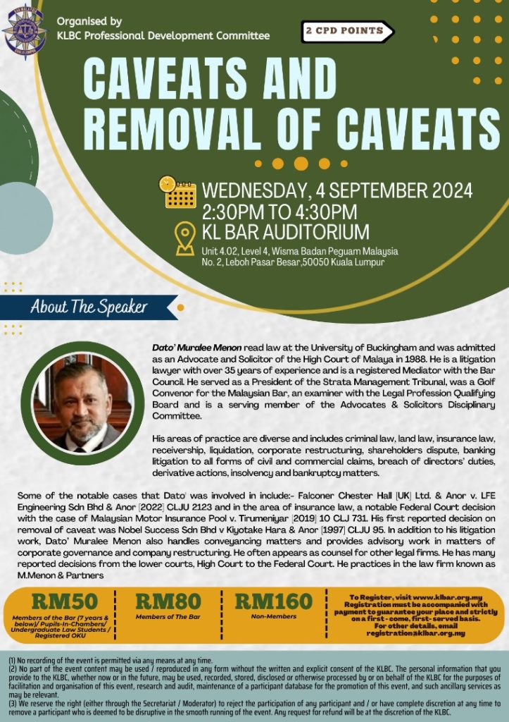 Caveats And Removal Of Caveats On 4 September 2024 - KL BAR