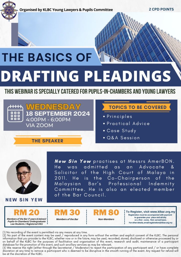 The Basics Of Drafting Pleadings On 18 September 2024 - KL BAR
