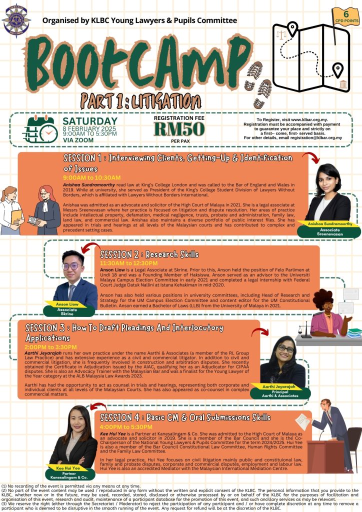 Boot Camp Part 1: Litigation On 8 February 2025 - KL BAR Boot Camp Part 1: Litigation On 8 February 2025 - KL BAR
