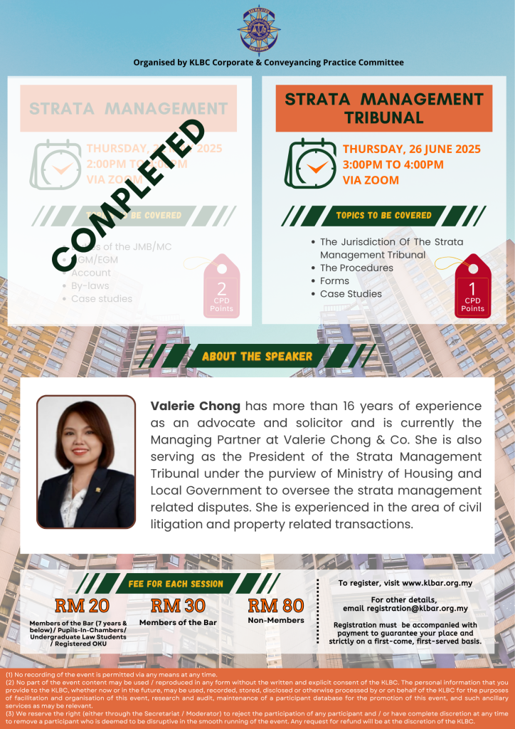Strata Management Tribunal On 26 June 2025 - KL BAR