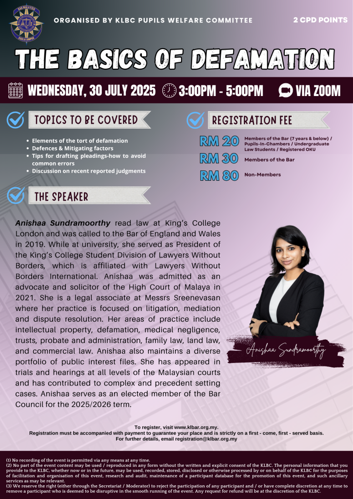 The Basics Of Defamation On 30 July 2025 - KL BAR