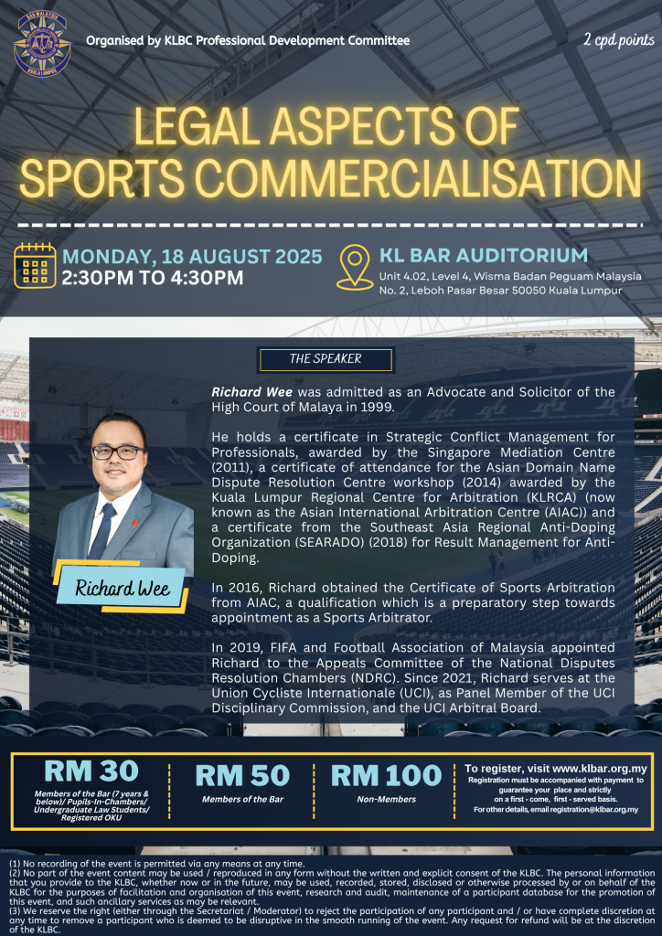 Legal Aspects Of Sports Commercialisation On 18 August 2025 - KL BAR